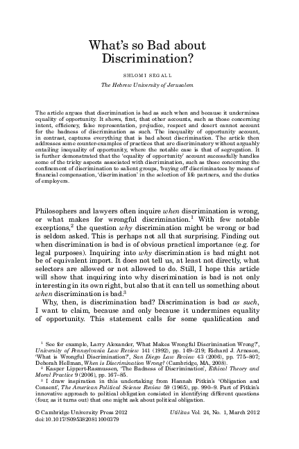 (PDF) What is so Bad about Discrimination