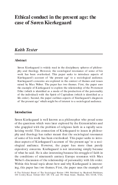 (PDF) Ethical Conduct in the Present Age: The Case of Soren Kierkegaard