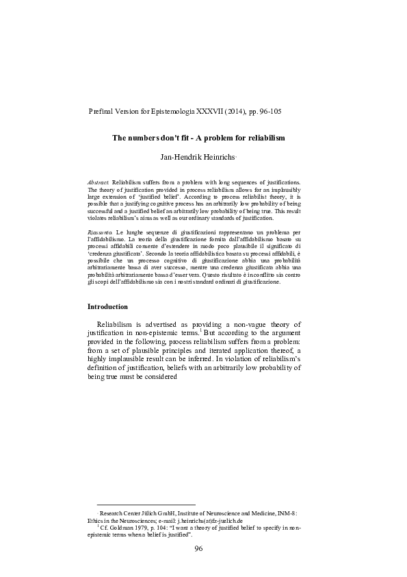 The numbers don't fit - a problem for reliabilism