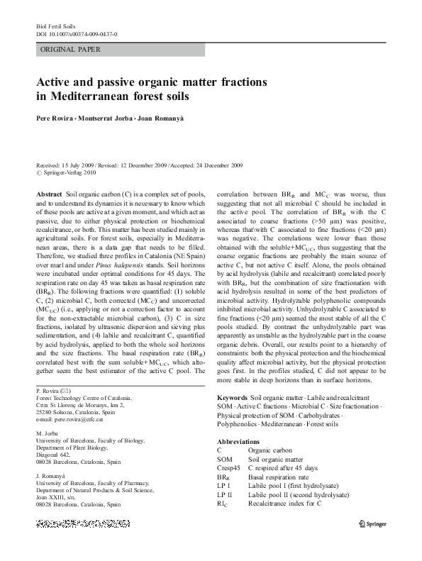 (PDF) Active and passive organic matter fractions in Mediterranean forest soils