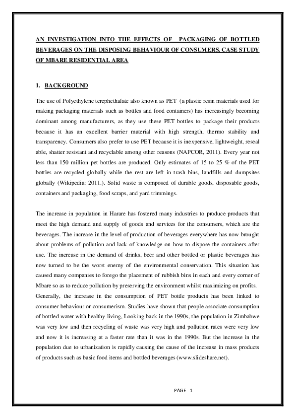 (DOC) AN INVESTIGATION INTO THE EFFECTS OF PACKAGING OF BOTTLED ...