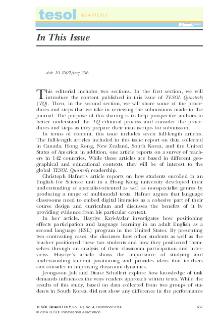 (PDF) In this issue... TESOL Quarterly 48.4