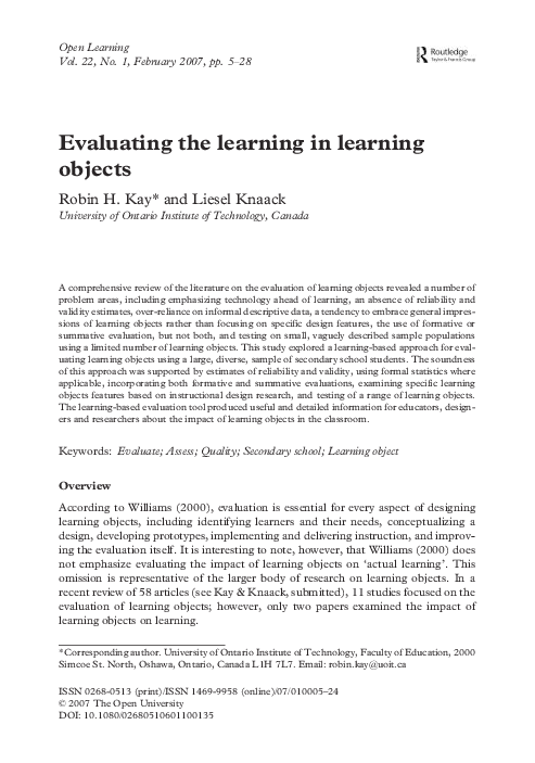 (PDF) Evaluating the Learning in Learning Objects