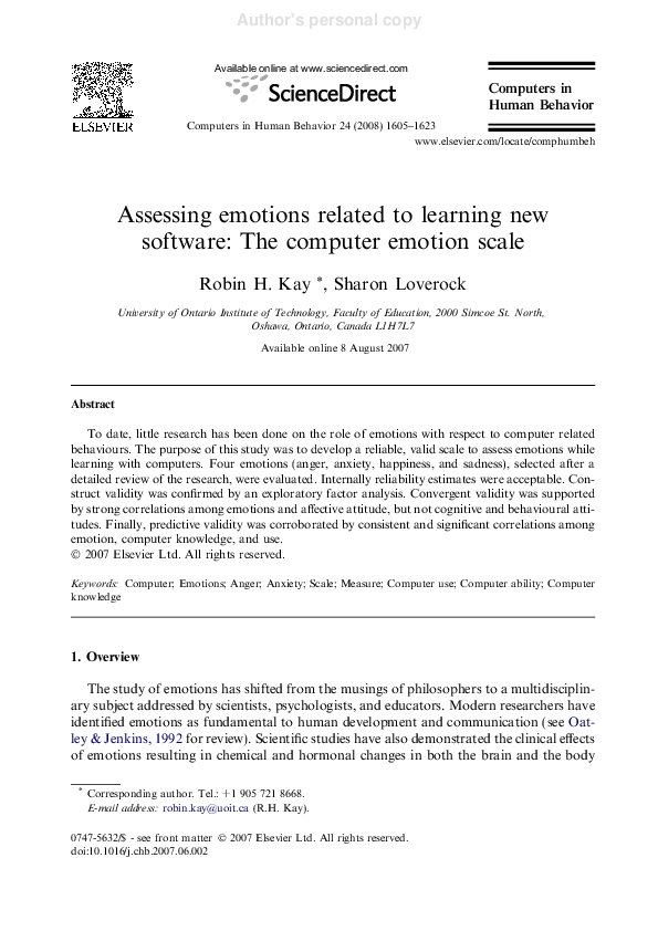 (PDF) Assessing Emotions Related to Learning New Software: The Computer ...