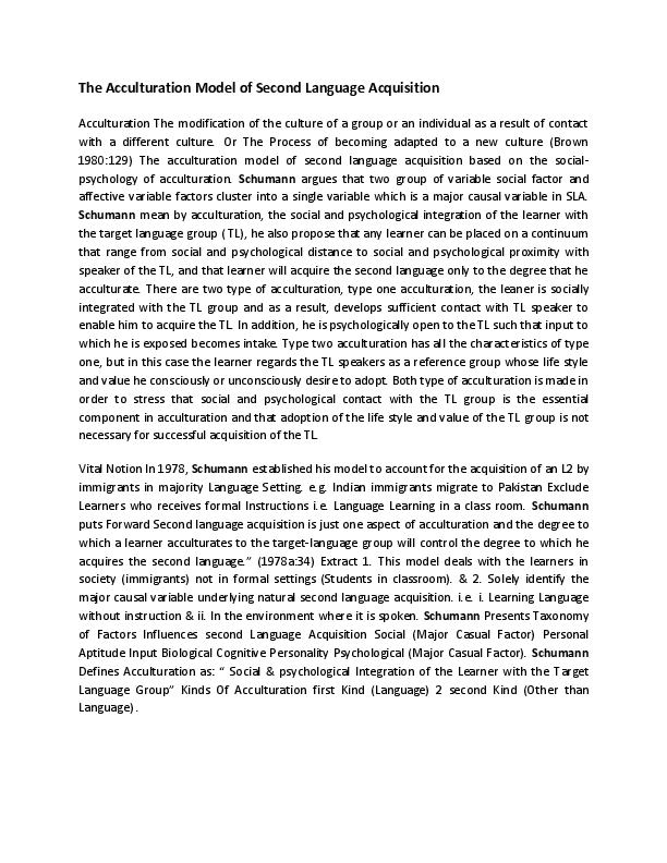 (DOC) The Acculturation Model of Second Language Acquisition