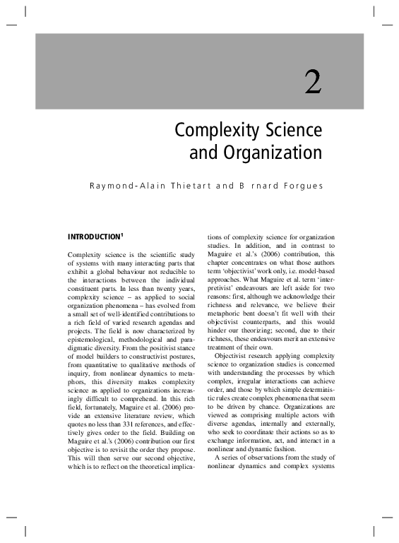 Pdf Complexity Science And Organization