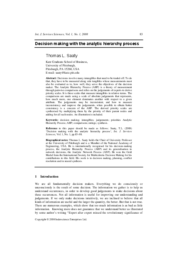 (PDF) Decision making with the analytic hierarchy process