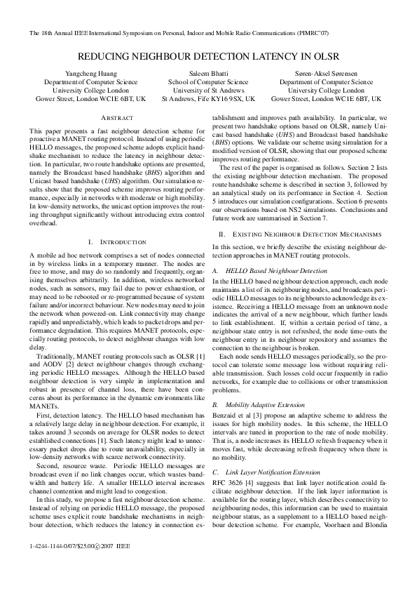 Pdf Fast Neighbour Detection In Olsr For Manets