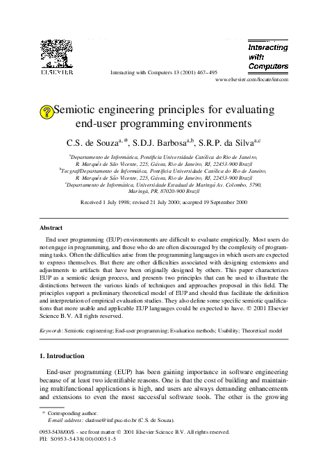 (PDF) Semiotic engineering principles for evaluating end-user programming environments