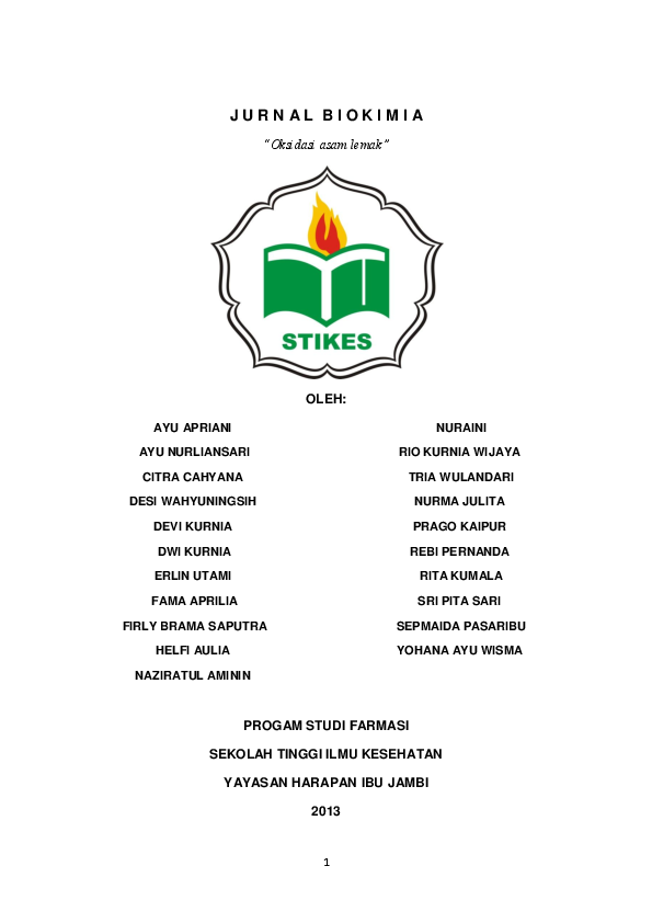 (PDF) J U R N A L B I O K I M I A "Oksidasi asam lemak" OLEH