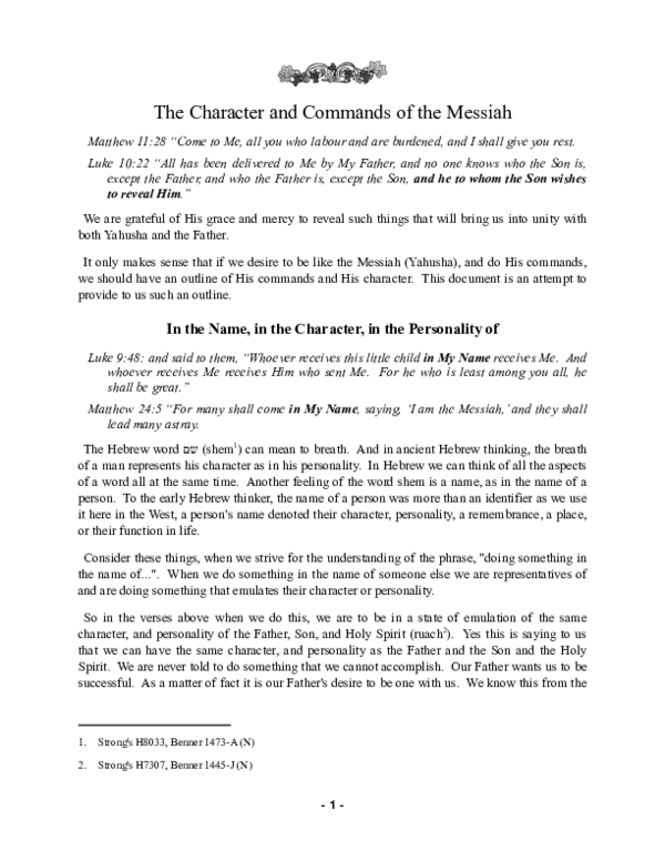 (PDF) The Character and Commands of the Messiah