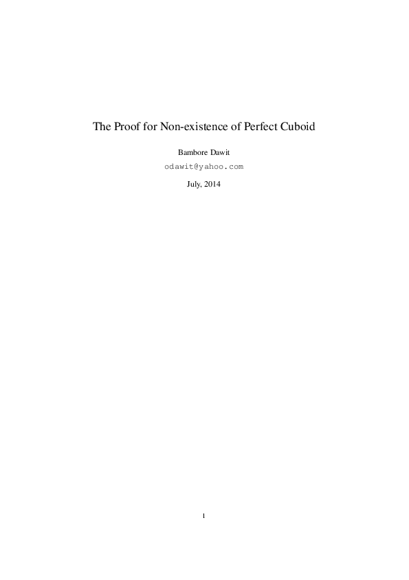(PDF) he Proof for Non-existence of Perfect Cuboid