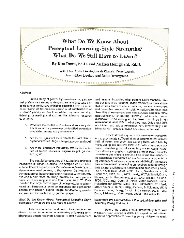 (PDF) What do we know about perceptual learning-style strengths and to ...