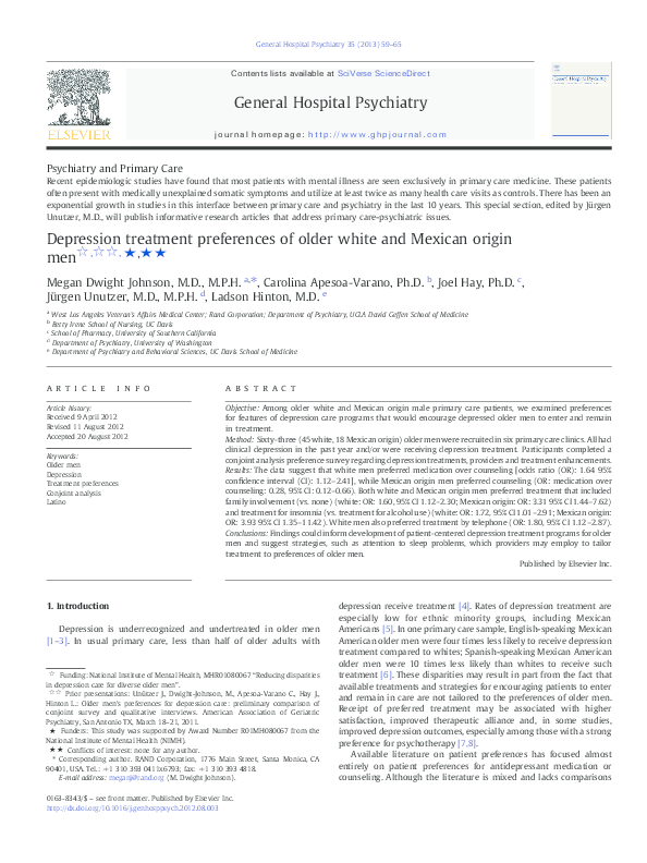 (PDF) Dwight Johson et al Depression Treatment Preferences of Older Men ...
