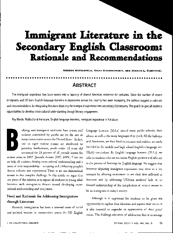 (PDF) Immigrant literature in the secondary English classroom ...