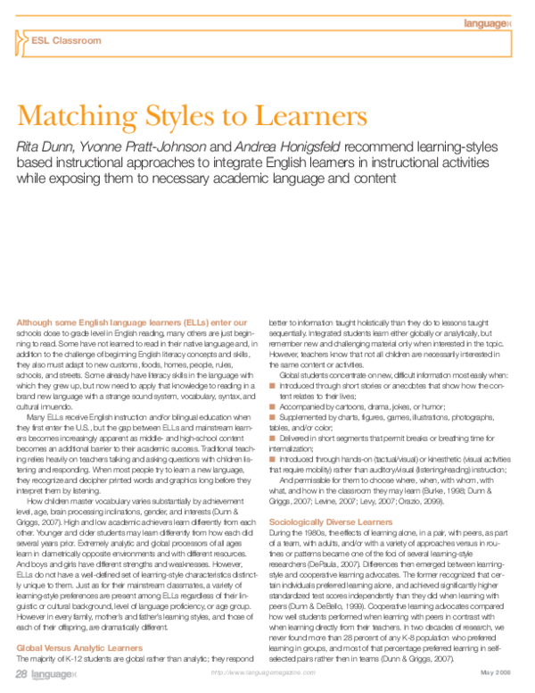 (PDF) Matching styles to learners