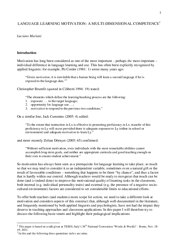 (PDF) Language learning motivation: A multidimensional competence