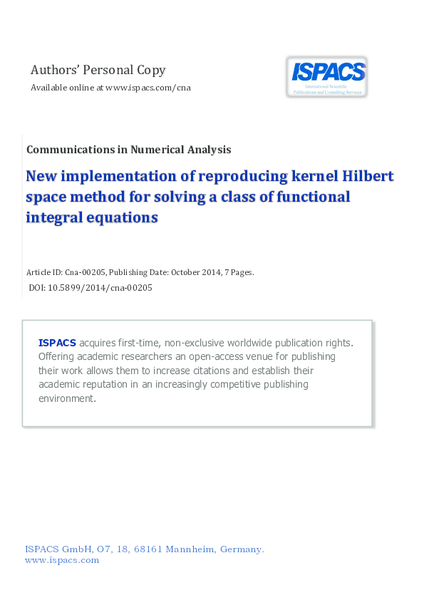 Pdf New Implementation Of Reproducing Kernel Hilbert Space Method For Solving A Class Of