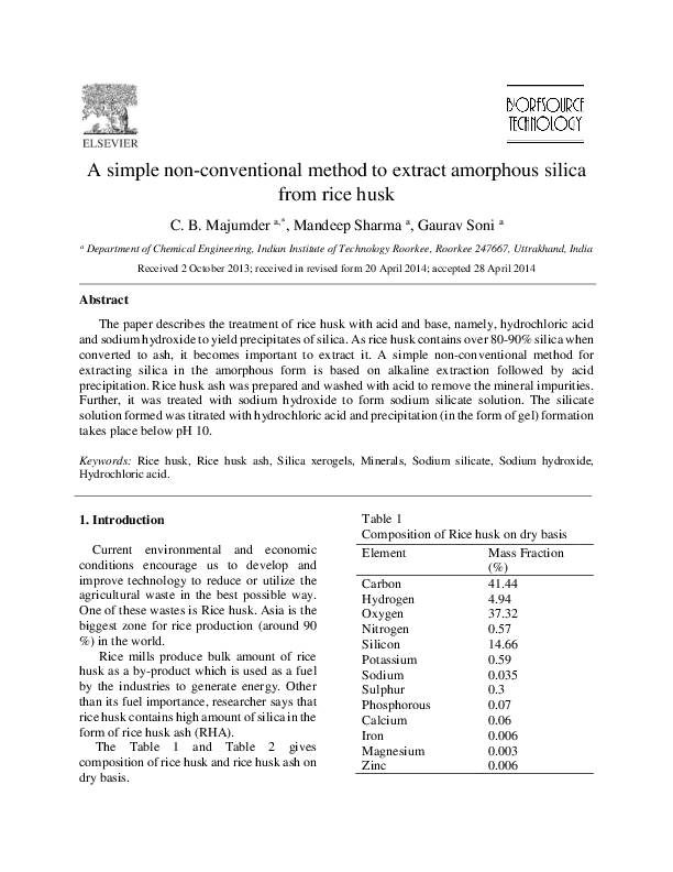 (PDF) extraction of silica from rice husk