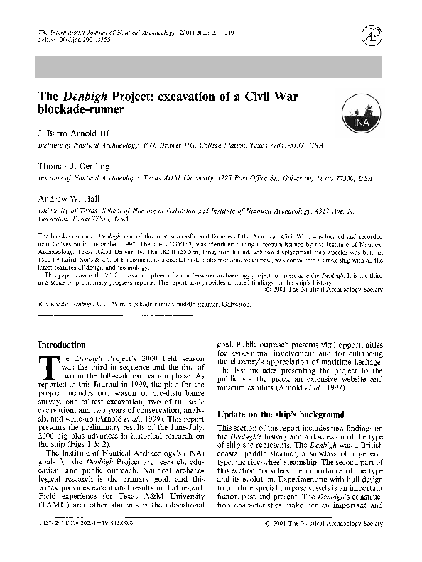 (PDF) The Denbigh Project: excavation of a Civil War blockade-runner