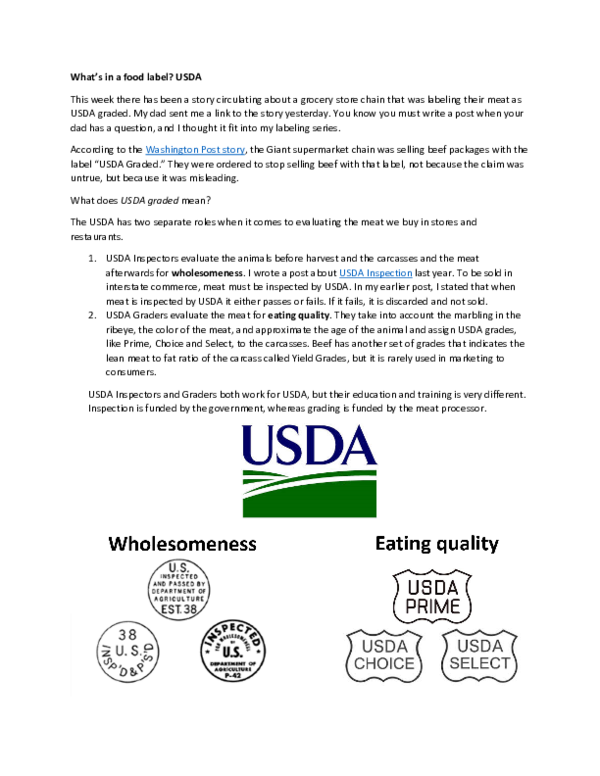 (DOC) What's in a food label? USDA graded