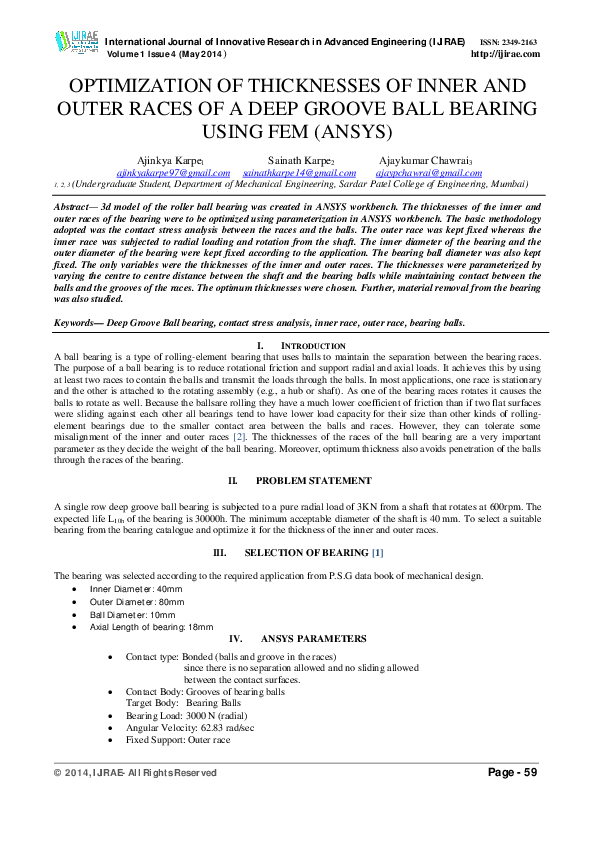 (PDF) OPTIMIZATION OF THICKNESSES OF INNER AND OUTER RACES OF A DEEP ...