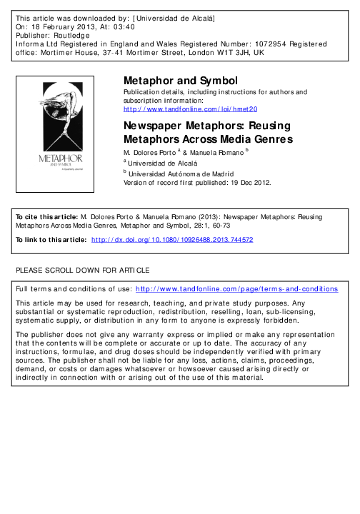 (PDF) Newspaper Metaphors: Reusing Metaphors across Media Genres