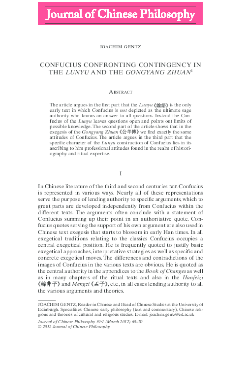 (PDF) Confucius Confronting Contingency in the LUNYU and the GONGYANG ZHUAN