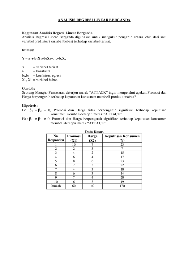 (PDF) ANALISIS REGRESI LINEAR BERGANDA Tabel Pembantu