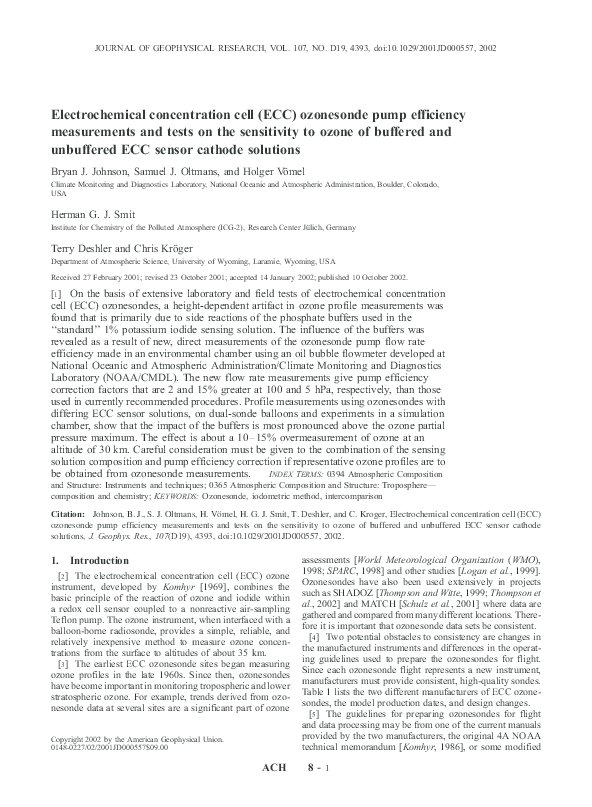 (PDF) Electrochemical concentration cell (ECC) ozonesonde pump ...