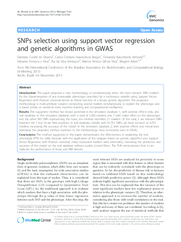 SNPs selection using support vector regression and genetic algorithms in GWAS