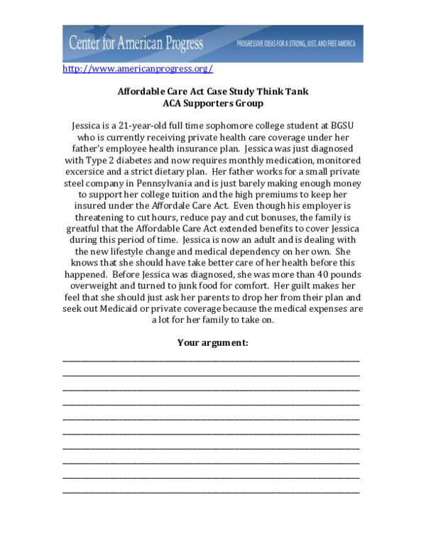(DOC) Affordable Care Act Case Study Think Tank ACA Supporters Group
