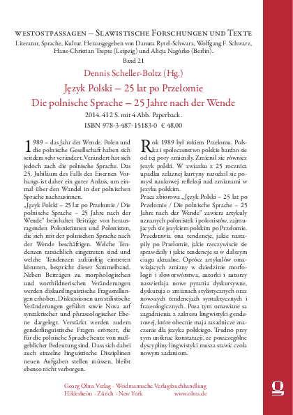 (PDF) Dennis Scheller-Boltz, ed. 2014: Język Polski - 25 lat po ...