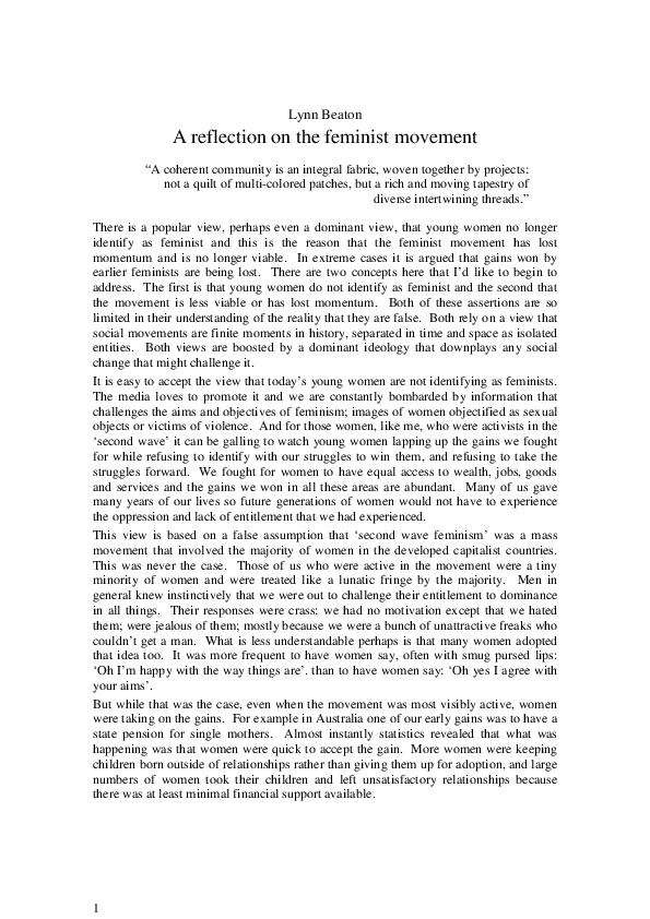 (PDF) Short Reflection on the Feminist Movement