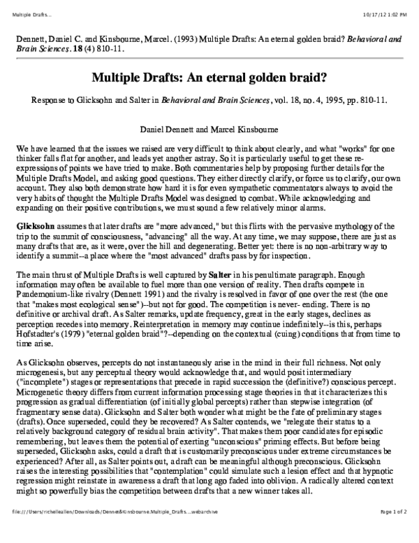 (PDF) Multiple Drafts: An eternal golden braid?