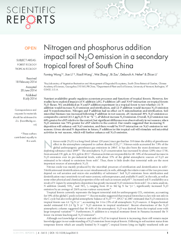 (PDF) Nitrogen and phosphorus addition impact soil N2O emission in a ...