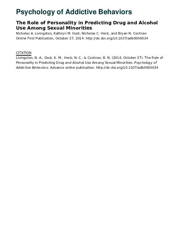 (PDF) The Role of Personality in Predicting Drug and Alcohol Use Among Sexual Minorities