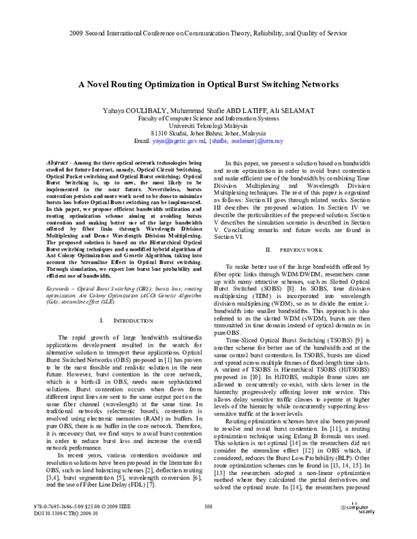 (PDF) A Proposal of Dynamic RWA Using Ant Colony in Optical Burst Switched Networks | Celestino ...
