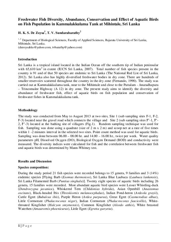 (PDF) Freshwater Fish Diversity, Abundance, Conservation and Effect of ...