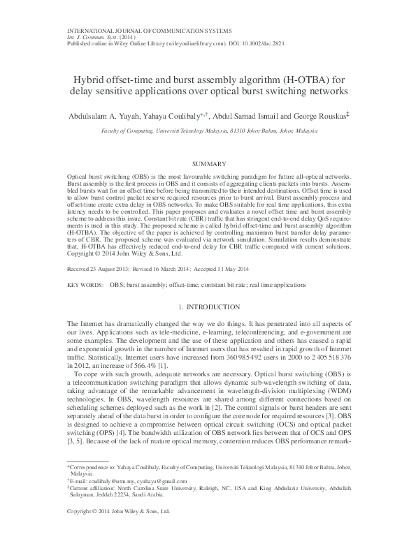 Pdf Hybrid Offset Time And Burst Assembly Algorithm H Otba For Delay Sensitive Applications 