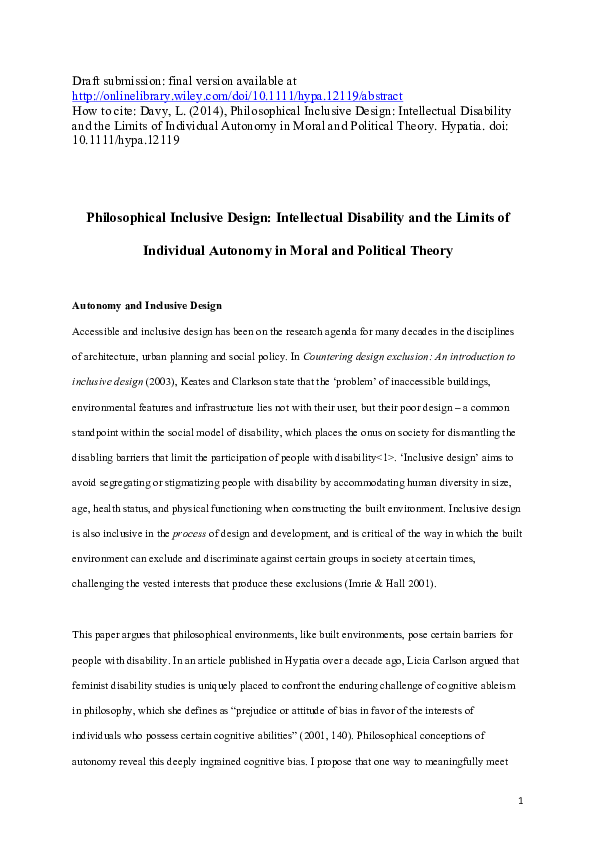 Philosophical Inclusive Design: Intellectual Disability and the Limits ...