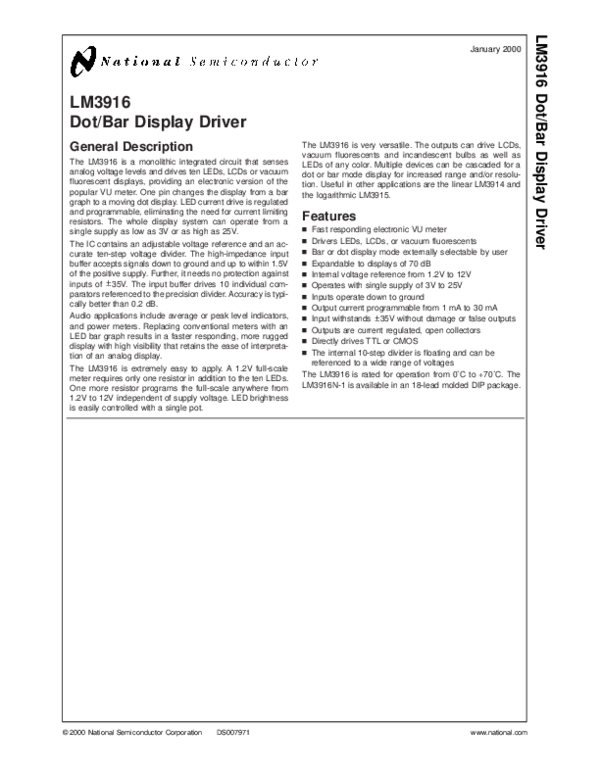 (PDF) LM3916 Dot/Bar Display Driver General Description