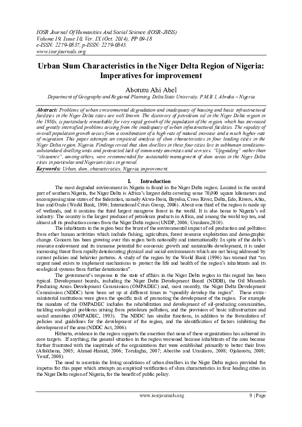 (PDF) Urban Slum Characteristics in the Niger Delta Region of Nigeria ...