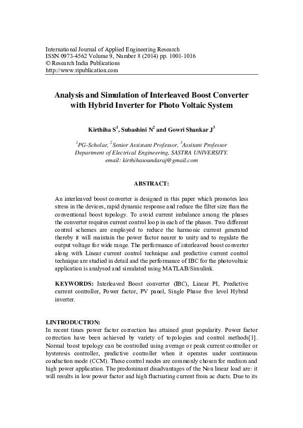 Pdf Analysis And Simulation Of Interleaved Boost Converter With Hybrid Inverter For Photo