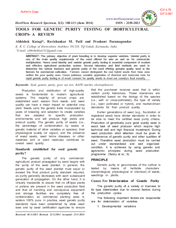 (PDF) Tools for genetic purity testing of horticultural crops-A review