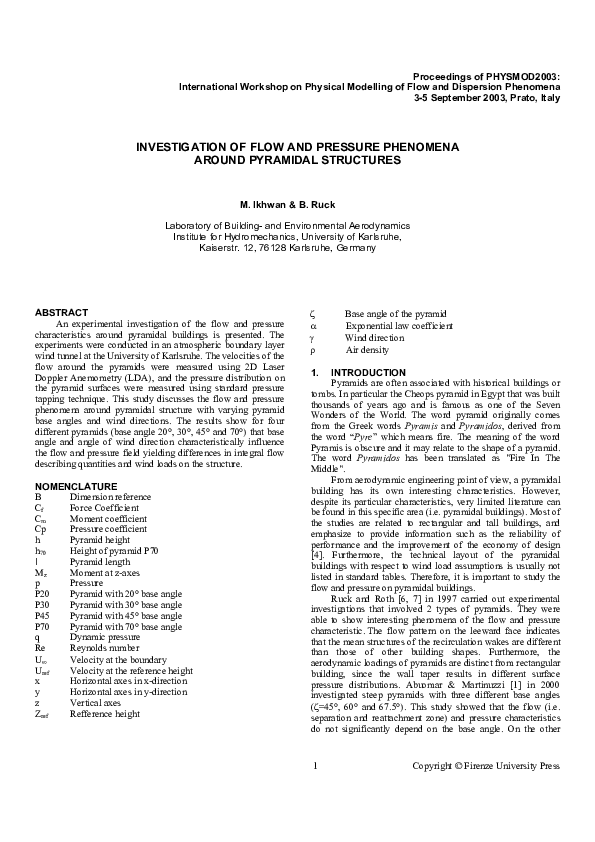(PDF) INVESTIGATION OF FLOW AND PRESSURE PHENOMENA AROUND PYRAMIDAL STRUCTURES