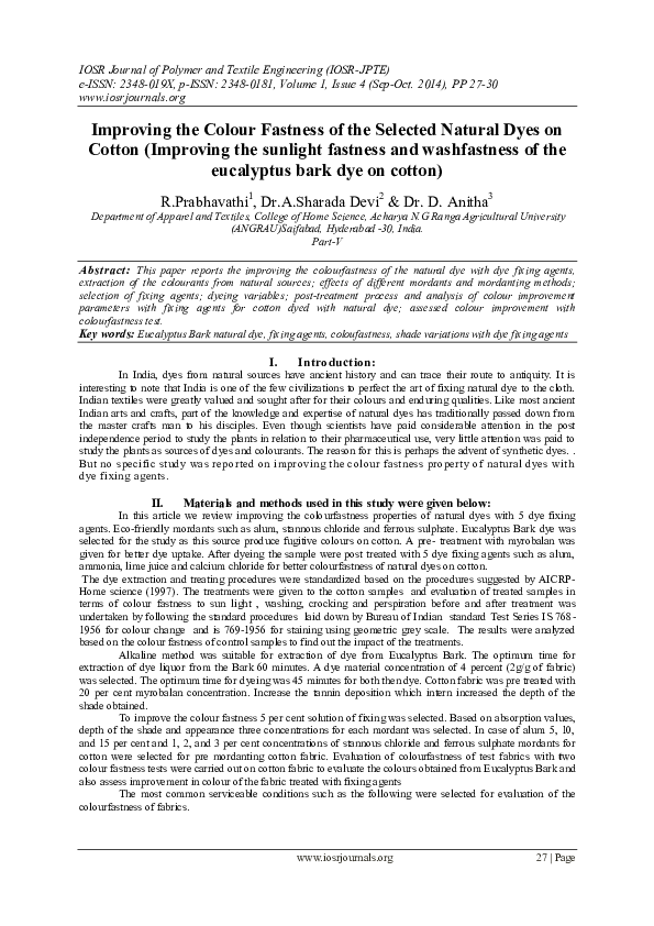 (PDF) Investigation of the Colorfastness Properties of Natural Dyes on Cotton Fabrics | shilpi ...