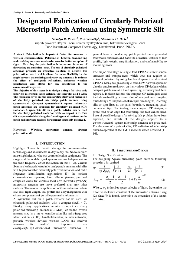 Design and Fabrication of Circularly Polarized Microstrip Patch Antenna using Symmetric Slit