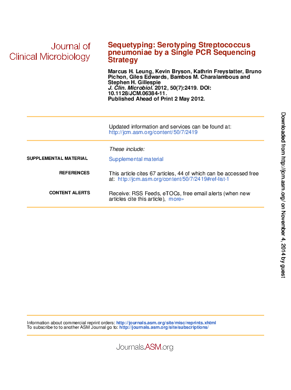 (PDF) Sequetyping: serotyping Streptococcus pneumoniae by a single PCR ...
