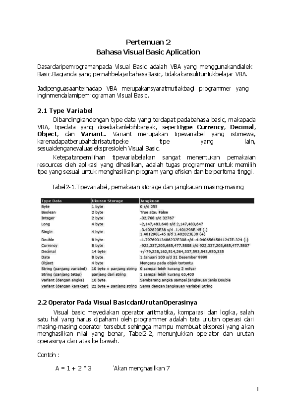 (DOC) Pertemuan 2 Bahasa Visual Basic Aplication